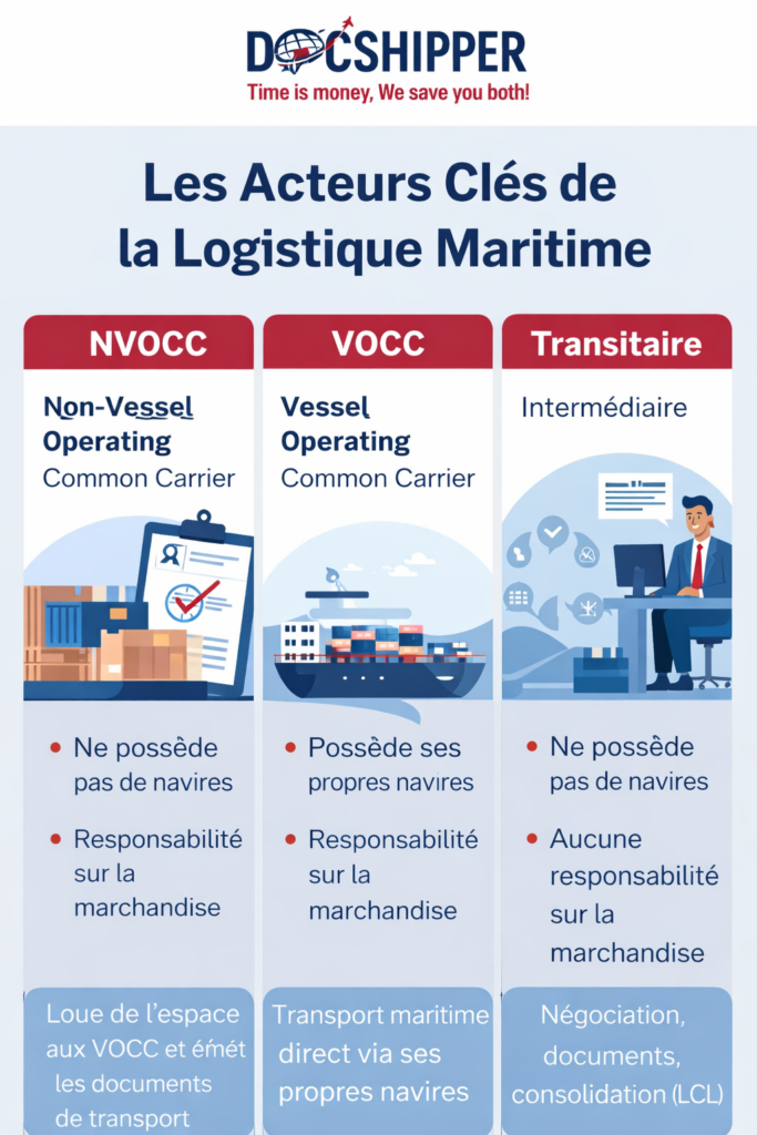 NVOCC, VOCC, transitaire : différences en 2026